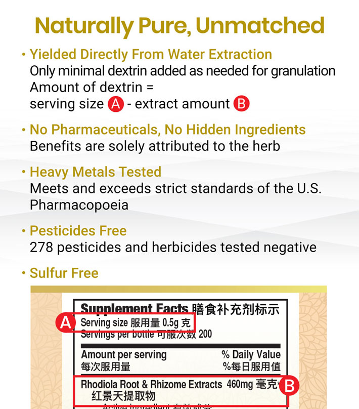Hong Jing Tian (Rhodiola Root & Rhizome, 红景天) extract granules | ActiveHerb